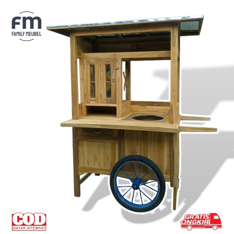 Jual Gerobak bakso dorong ukuran kecil bahan kayu Jati | Shopee Indonesia