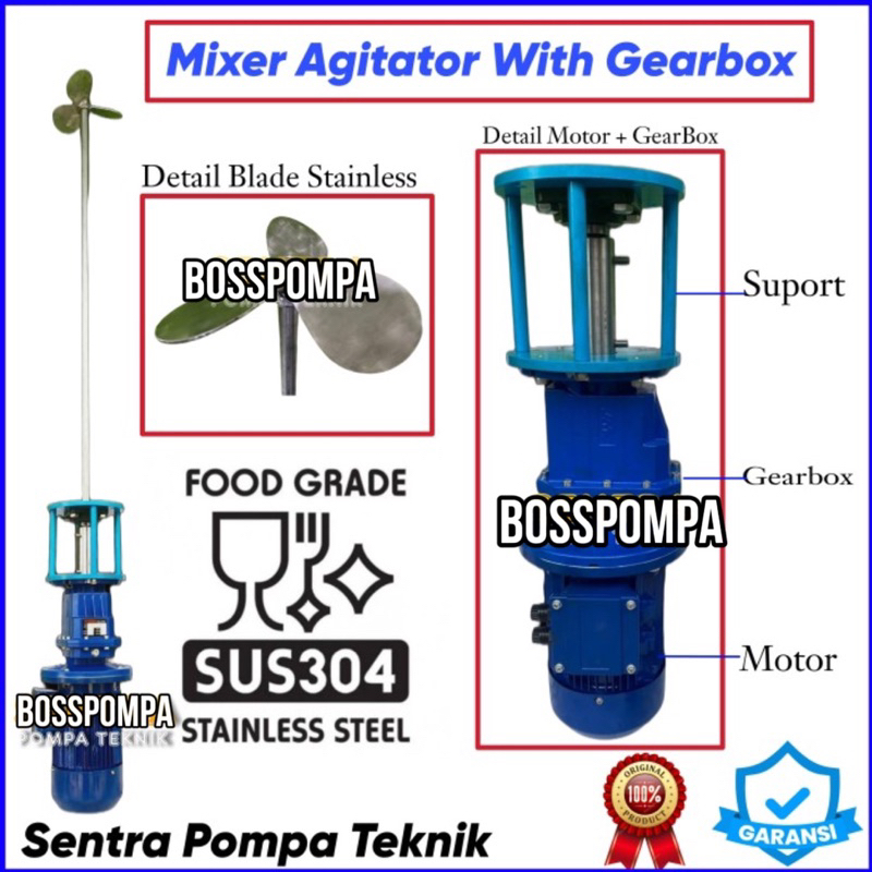Jual Agitator Mixer Kimia SS304 2,2KW 3HP 3Phase 2P With Gearbox Satu ...
