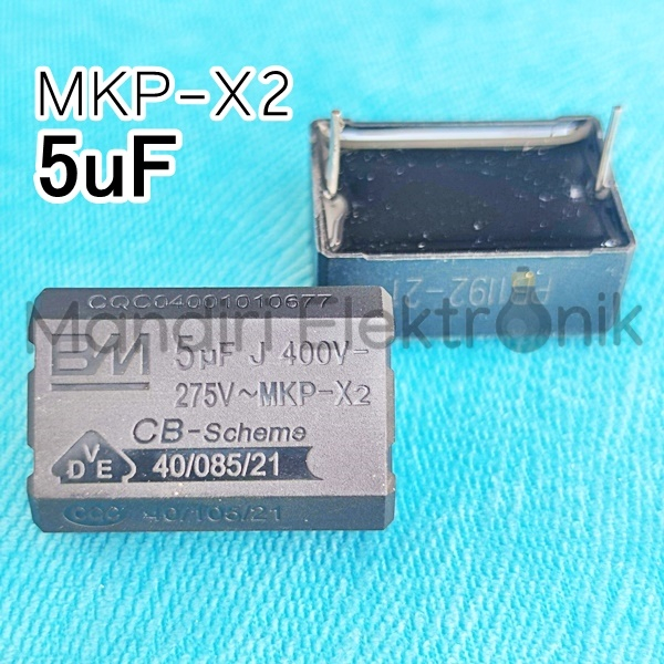 Jual Kapasitor MKP-X2 5uF 275V AC / 400V DC Horisontal / Mendatar Kapasitor Induksi 5 Mikro ...
