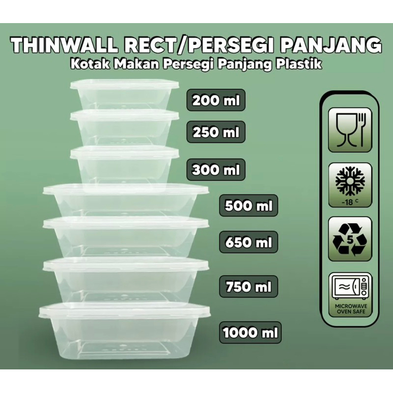 Jual thinwall rectangle 200ml 200ml 650ml 750ml 1000ml | Shopee Indonesia