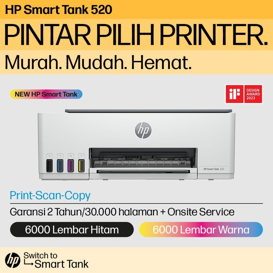 Jual Printer HP Smart Tank 520 USB All-in-One Printer (1F3W2A) Garansi ...