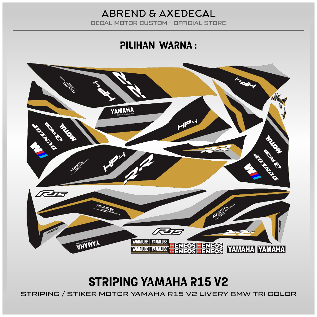Jual STRIPING R15 V2 BMW TRI COLOR HP4 / STIKER MOTOR YAMAHA R15 V2 ...
