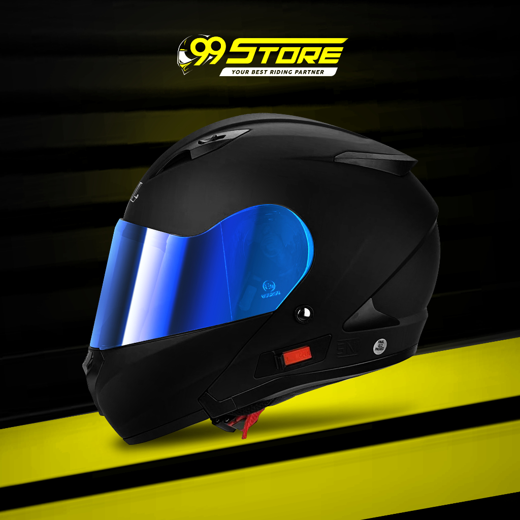 Jual Helm Touring Modular M1 Black Visor Blue + FREE Visor Clear ...