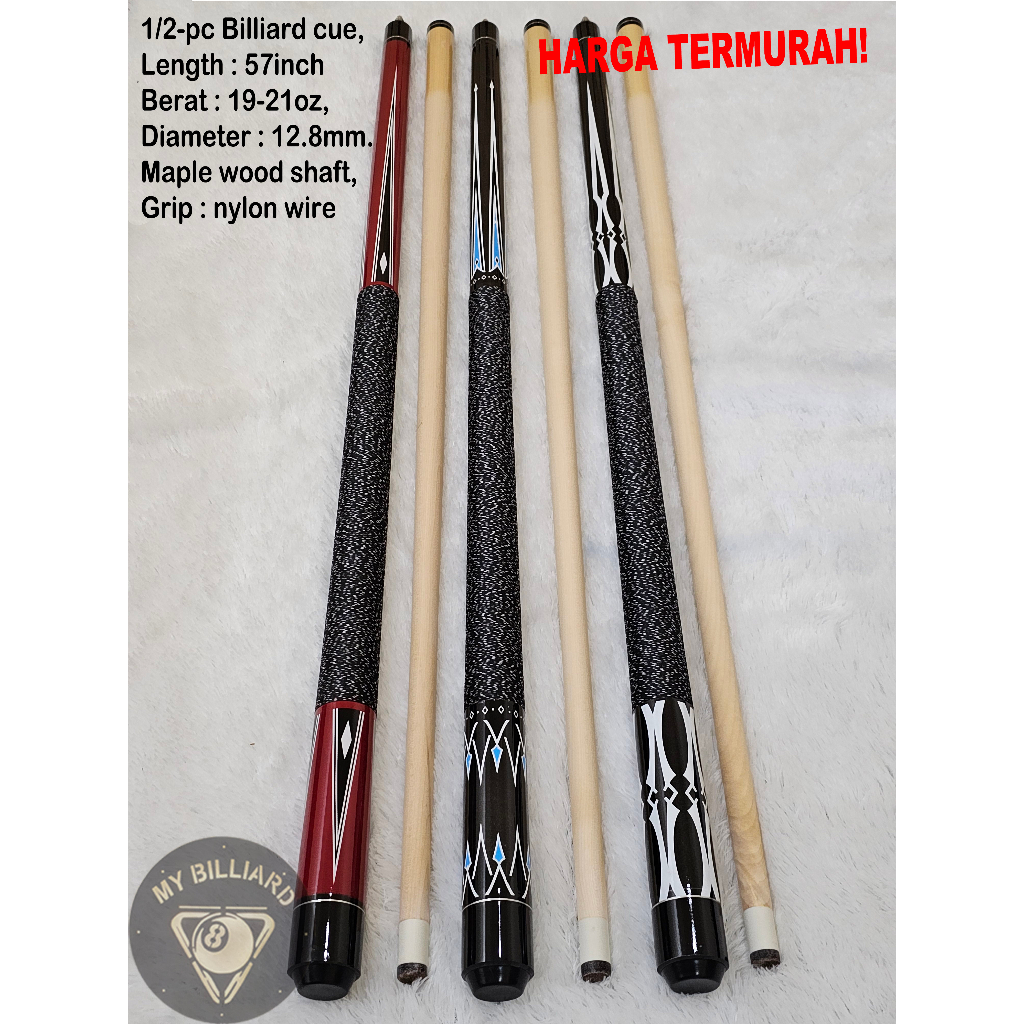 Jual Billiard Cue Stick Shaft 13mm maple grip PU Leather Stik Biliar ...