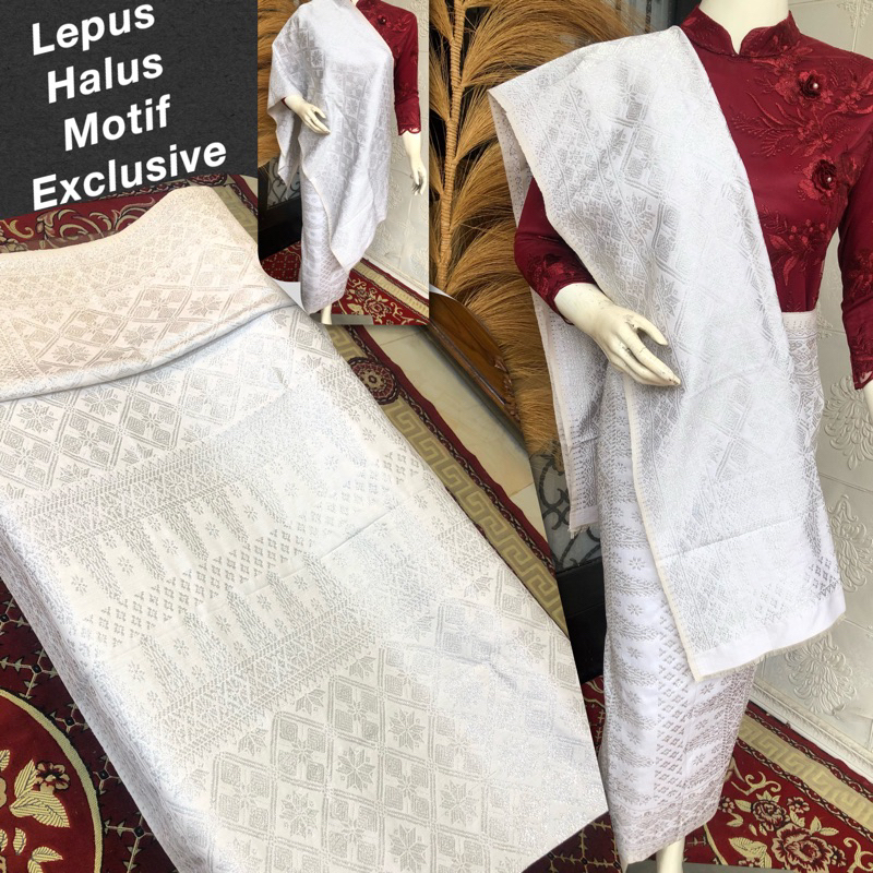 Jual TERLARIS Songket Lepus Halus Putih silver & Cream Gold /Songket Tenun Palembang asli Tenun ...
