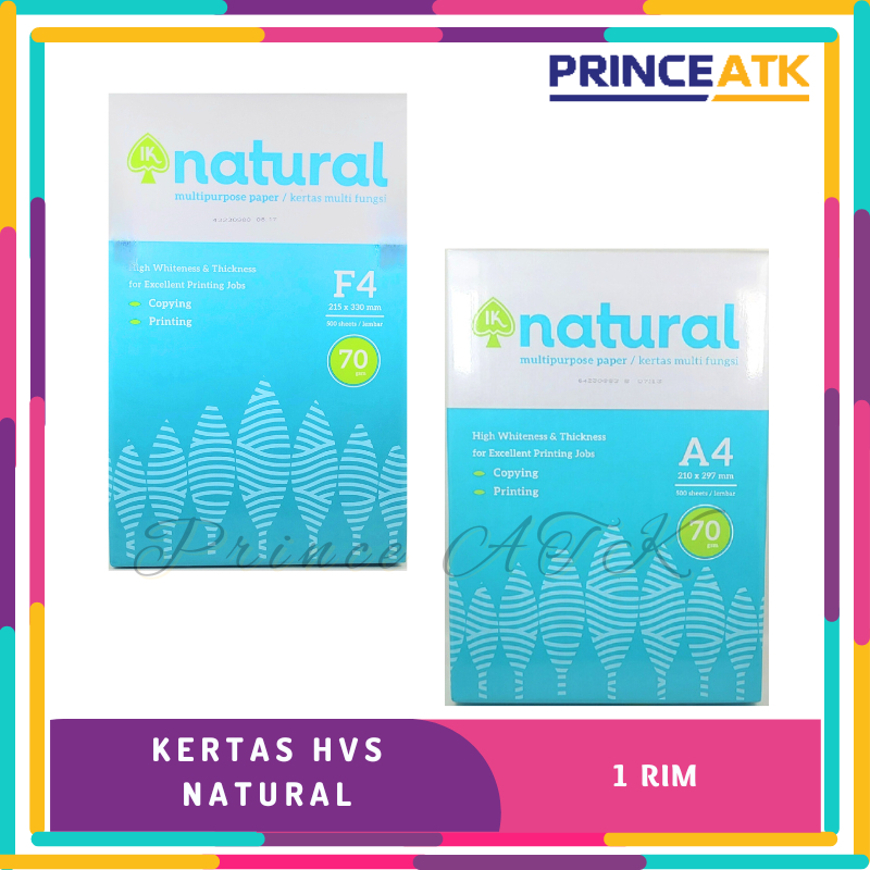 Jual KERTAS HVS PUTIH F4 A4 MERK NATURAL 1 RIM 70 GSM | Shopee Indonesia