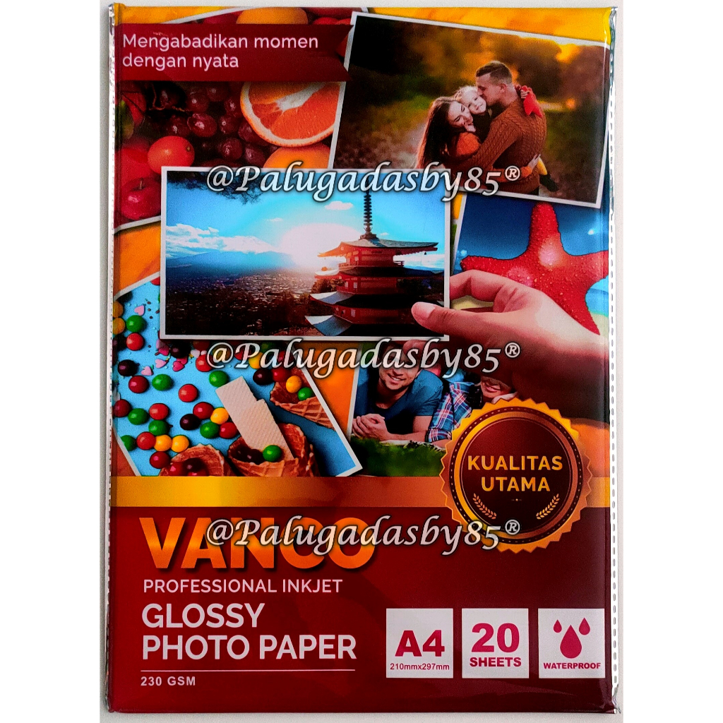 Jual Kertas Foto Glossy Vanco GP-230 A4 230 Gsm (1 Pak Isi 20 Pcs) / Glossy Photo Paper Vanco A4 ...
