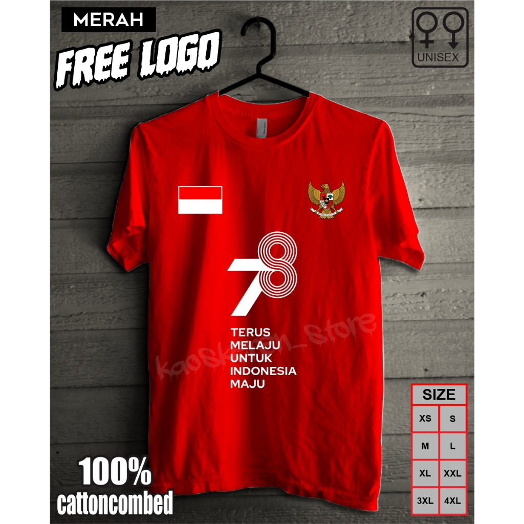 Jual kaos hut ri ke 78 baju kemerdekaan Indonesia 2023 free logo | Shopee Indonesia