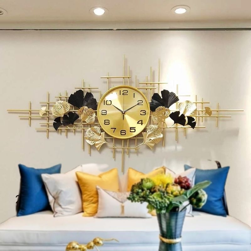 Jual jam dinding aesthetic mewah ginko gold hitam | Shopee Indonesia