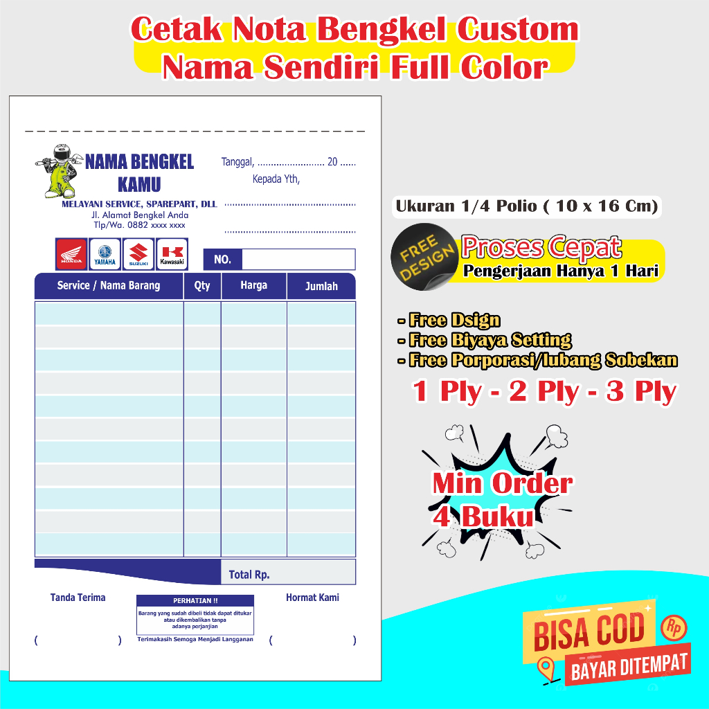 Jual nota bengkel motor custom nama sendiri full color | Shopee Indonesia