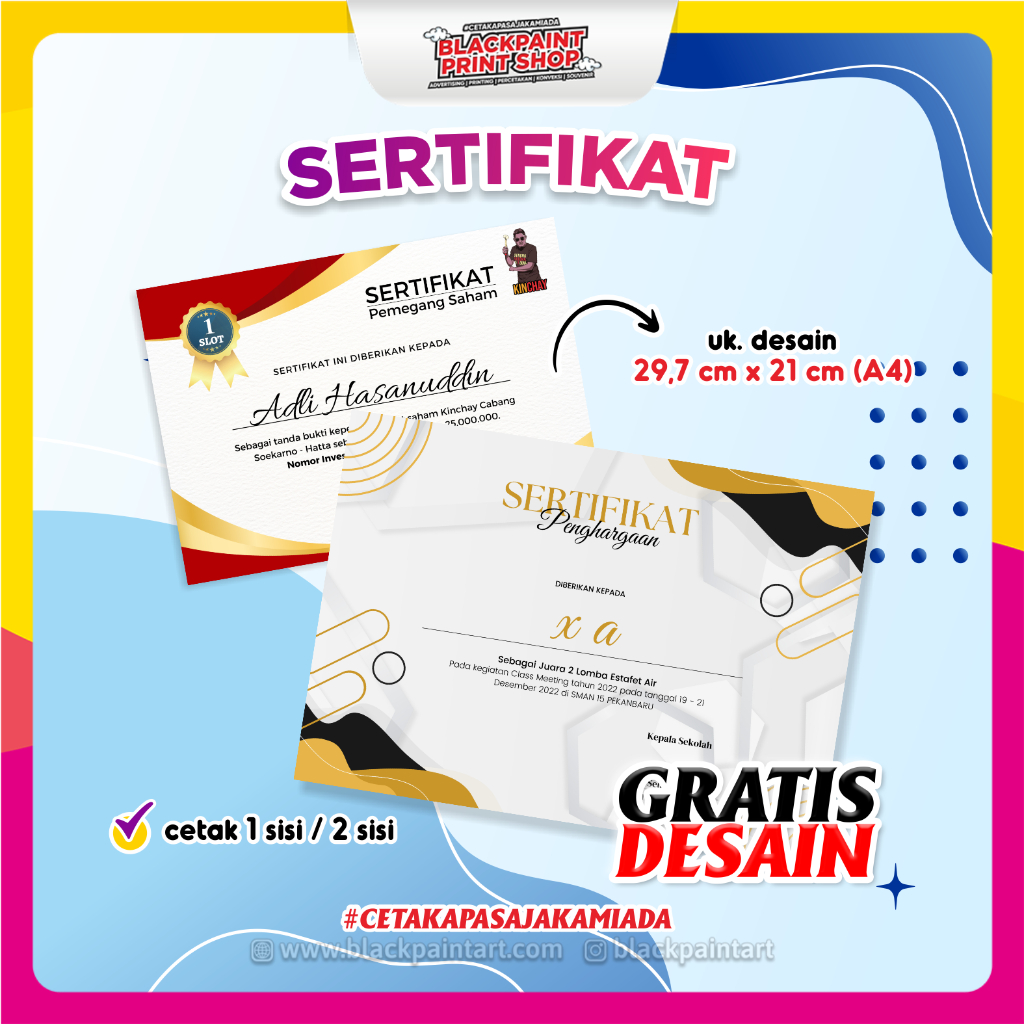 Jual Cetak Sertifikat / Piagam (Sertifikat Custom Free Desain) | Shopee ...