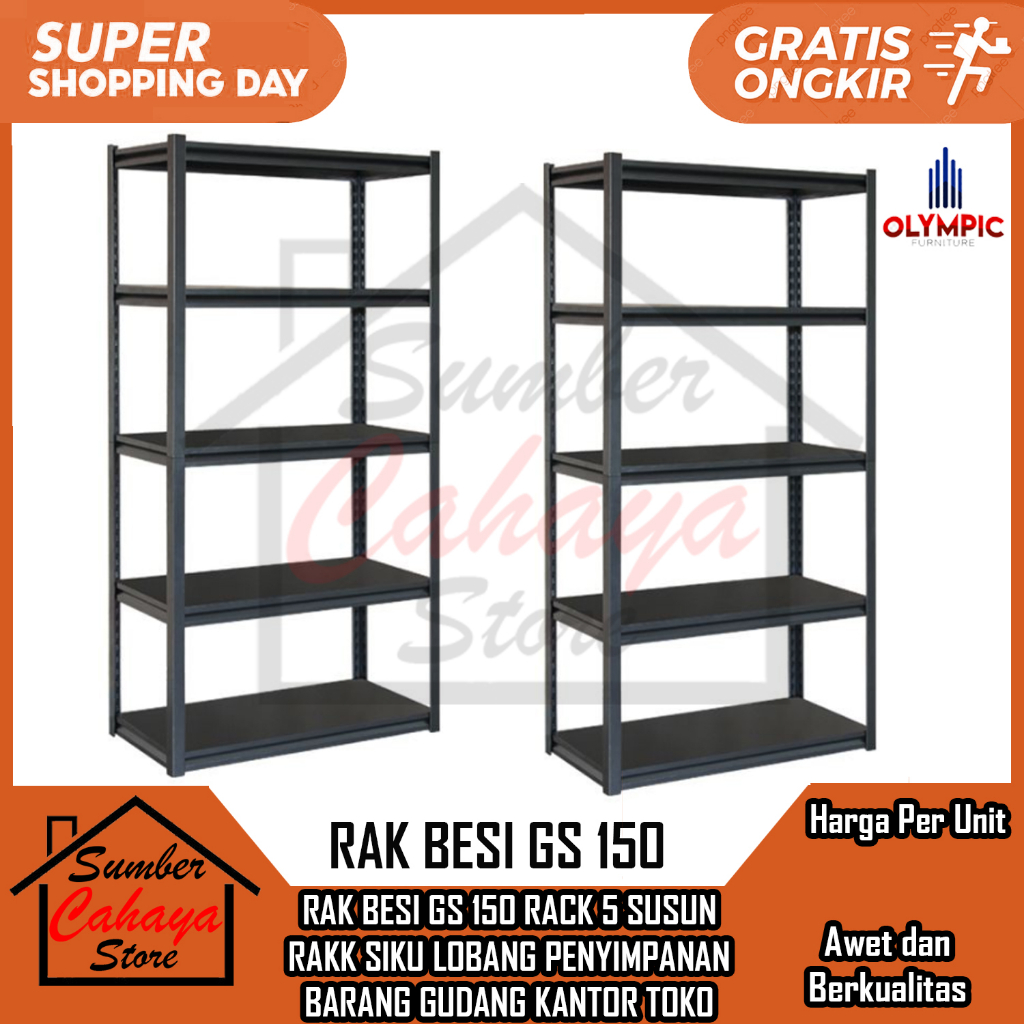 Jual [Instan] RAK BESI GS 150 RACK 5 SUSUN RAKK SIKU LOBANG OLYMPIC ...