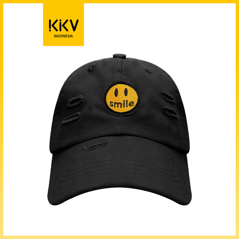 Jual KKV smile baseball cap/Happy Face Ripped Baseball Cap/white/gray ...