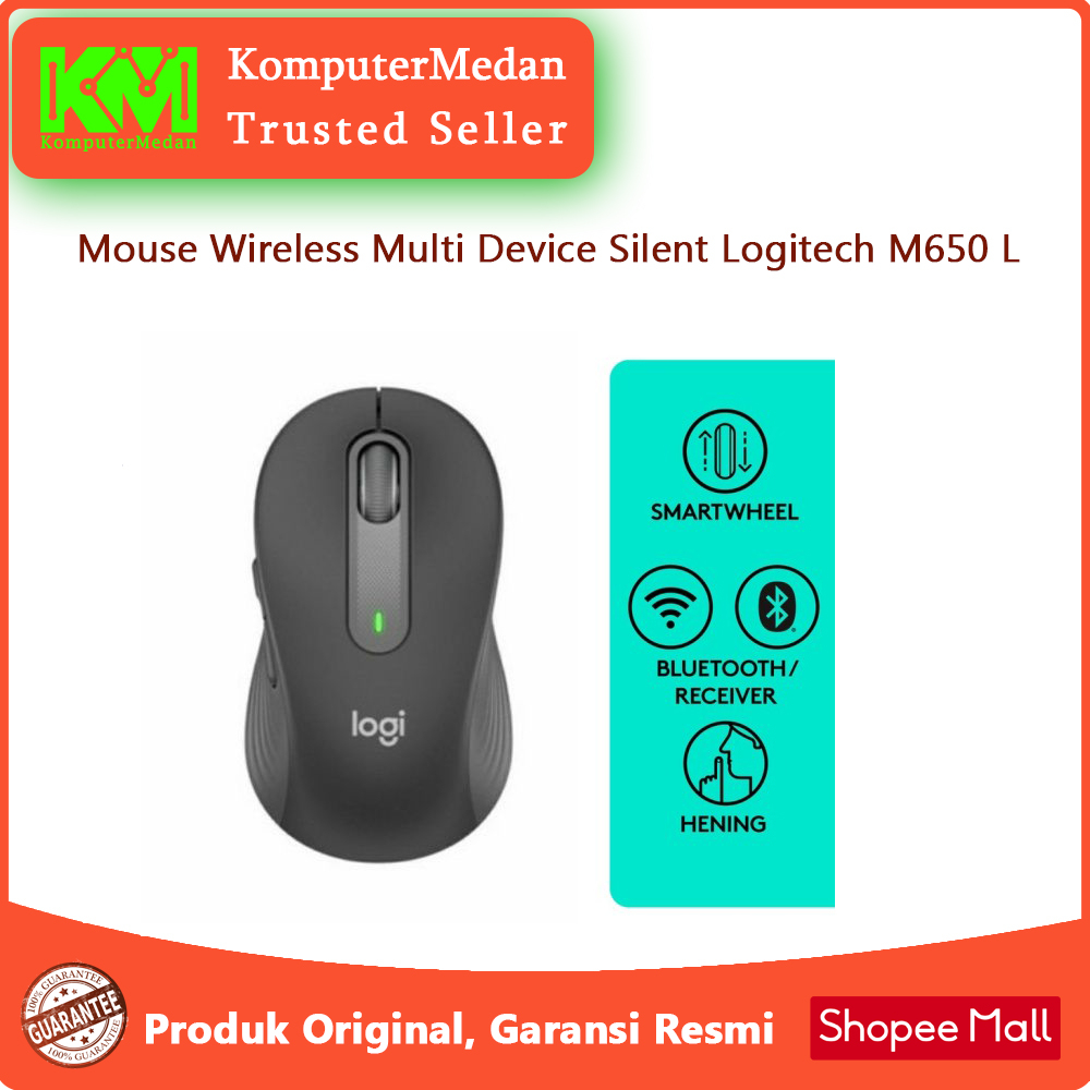 Jual Mouse Wireless Multi Device Silent Logitech M650L For Large Hand Graphite | Shopee Indonesia