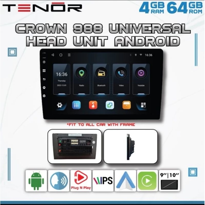 Jual Head unit android tenor crown 988 by tomiko 4/64gb 9inch bisa sim ...
