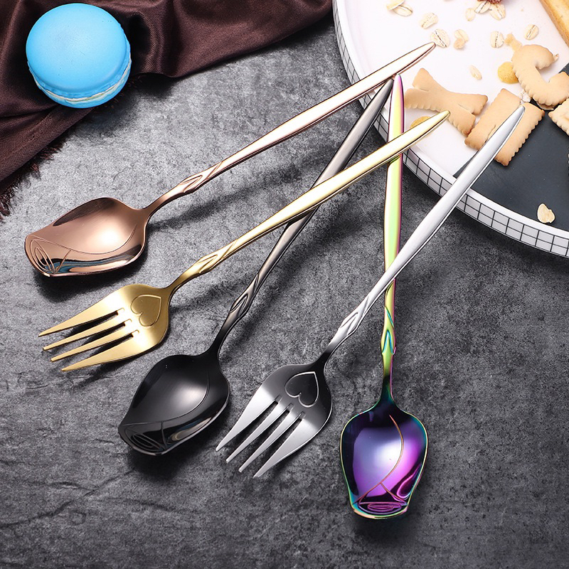 Jual Sendok Garpu Unik Bentuk Mawar Rose Love Cutlery Alat Makan ...