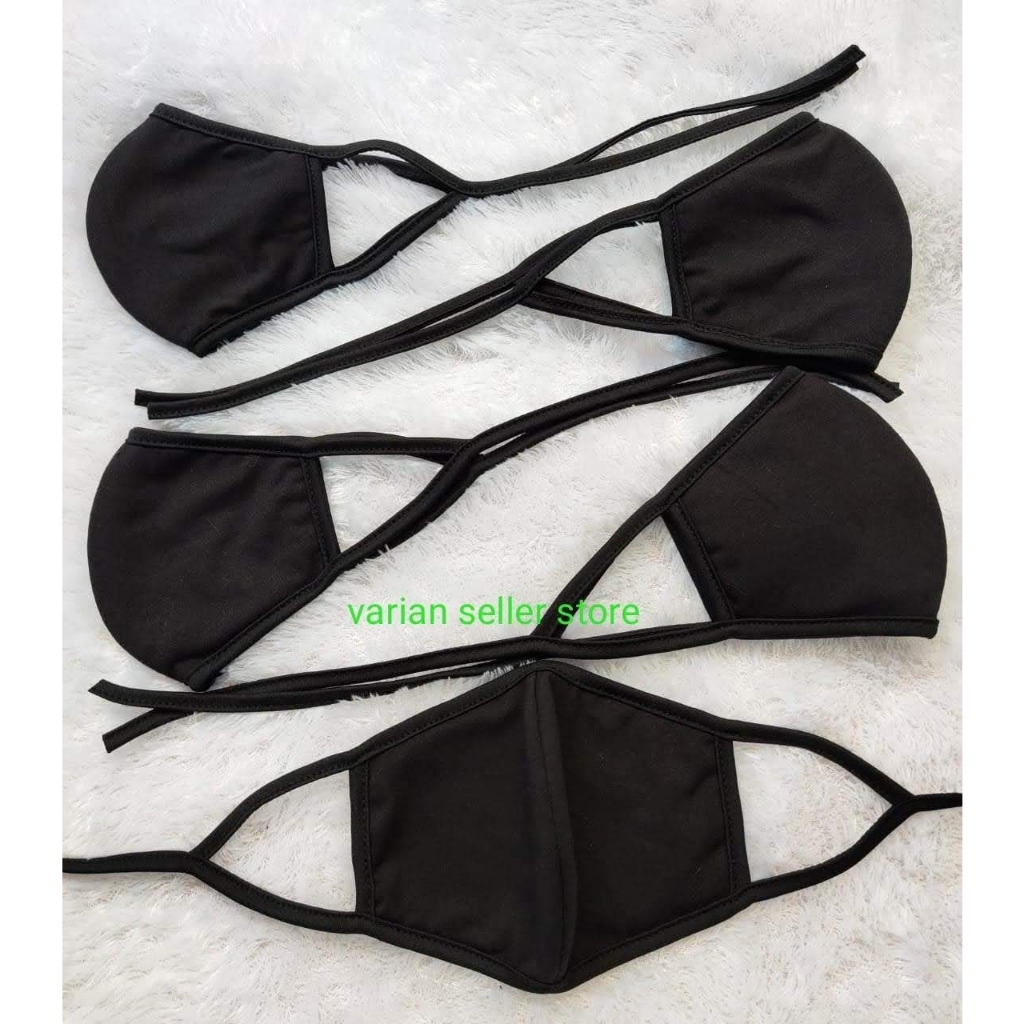Jual 12 PCS MASKER KAIN DEWASA 3PLAY POLOS WARNA HITAM TALI PANJANG ...