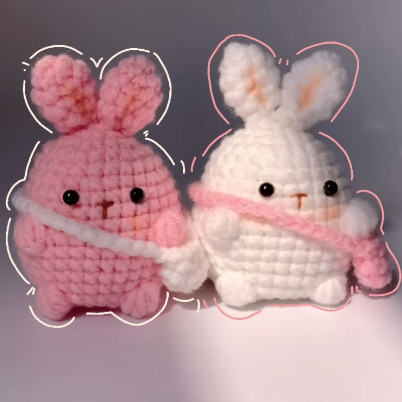 Jual Boneka rajut amigurumi kelinci pink dengan tas || Pink Bunny ...
