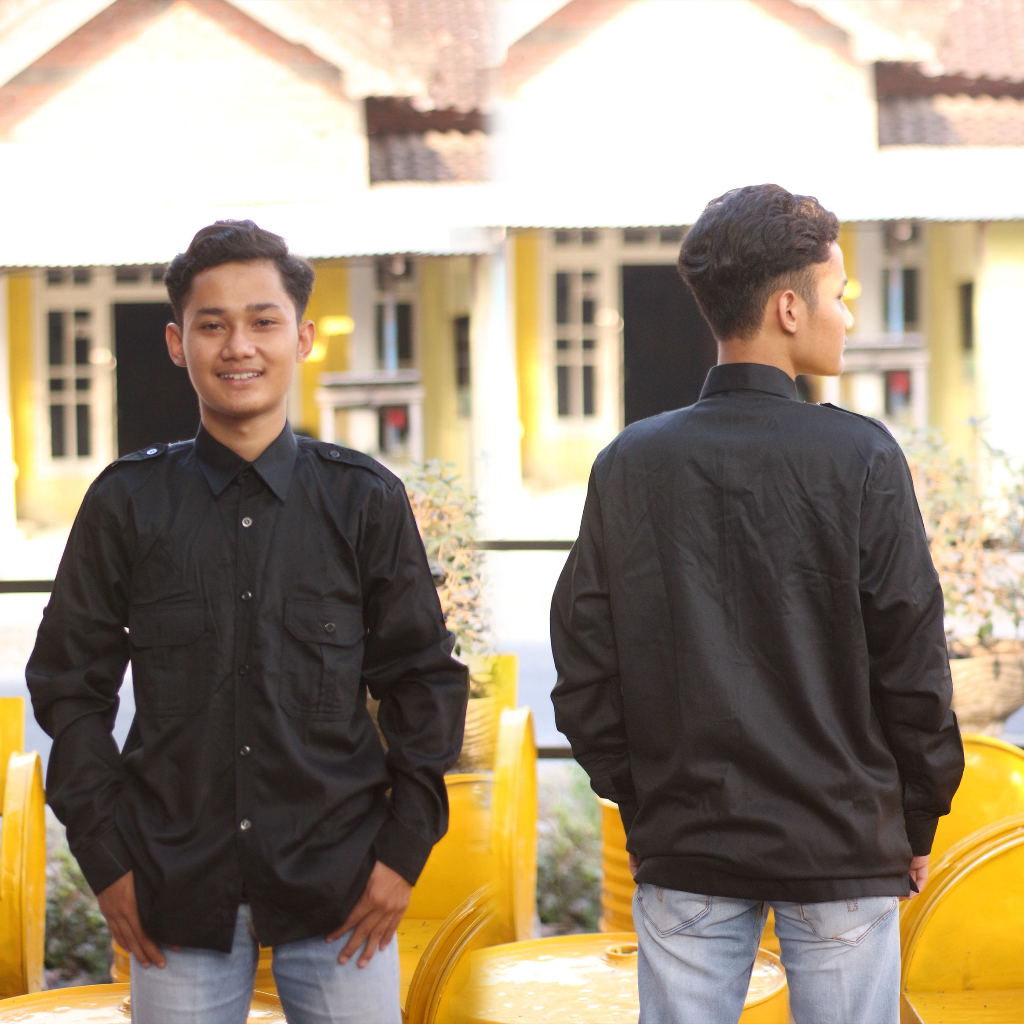 Jual Baju kemeja PDH/PDL polos hitam lengan panjang | Shopee Indonesia