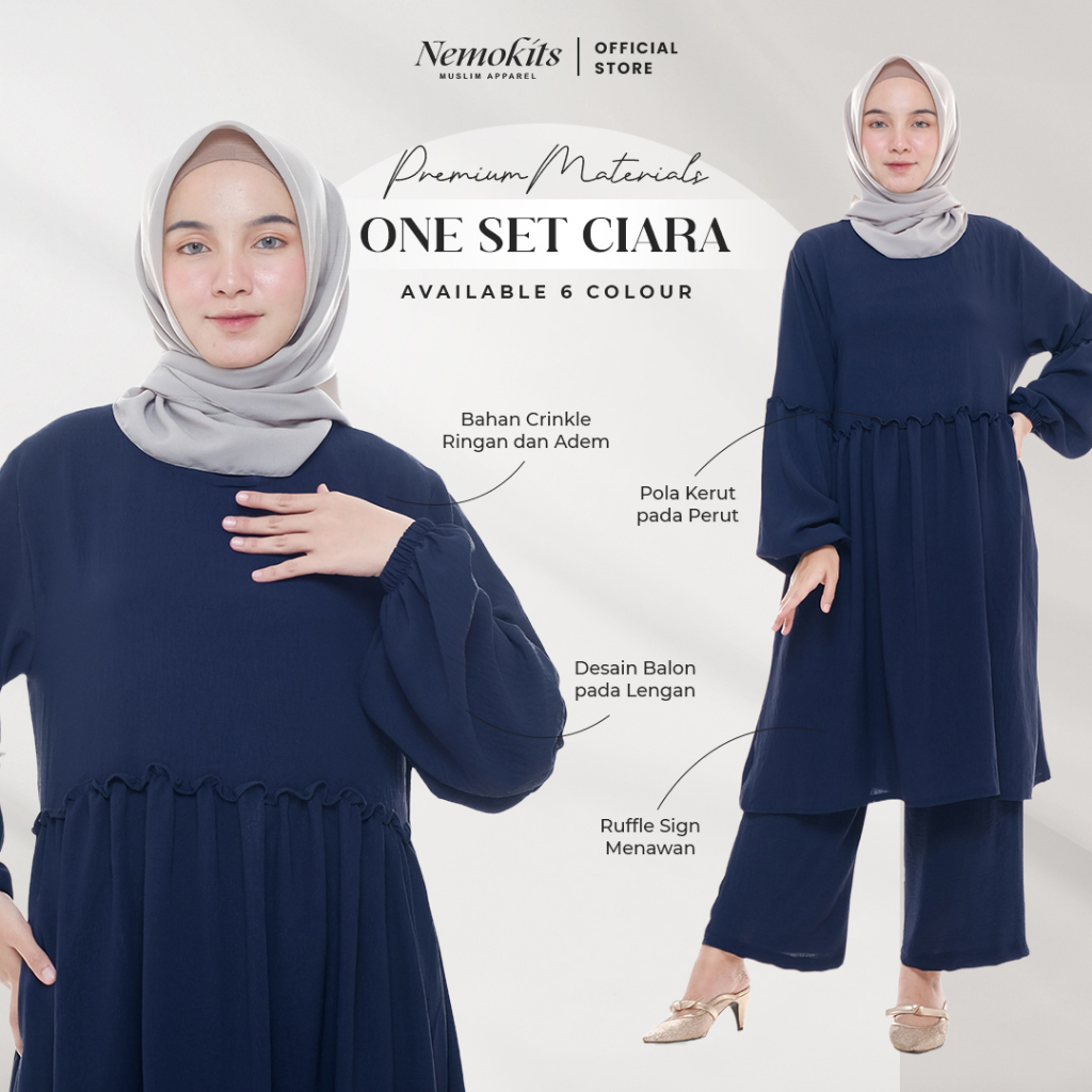 Jual NEMOKITS Setelan Ciara - One Set Wanita Polos Setelan Pakaian Muslim Wanita Crinkle Airflow ...