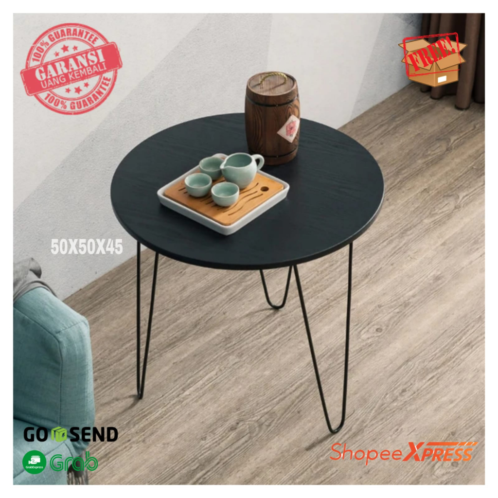 Jual BERGARANSI! Meja Bulat HITAM 50 cm Mini/ Meja Kopi Teras / Cafe ...