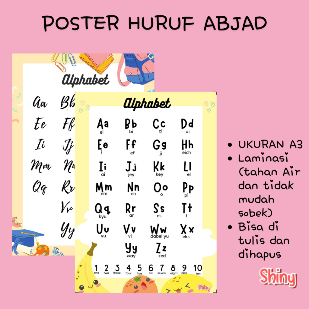 Jual Poster Dinding A3+ Laminasi Alphabet Huruf Abjad untuk belajar ...