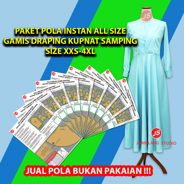Jual Paket 9 Size Pola Instan Gamis Draping All Size [9 Size XXS-4XL] Pola Semua Ukuran Jamblang ...
