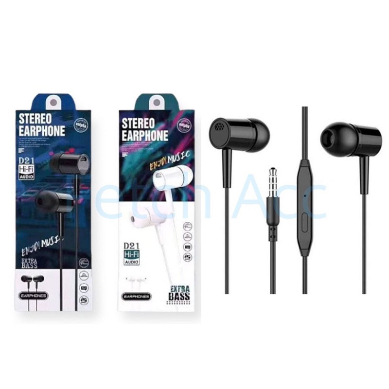 Jual Headset Handsfree Earphone D21 + Mic Stereo Bass | Shopee Indonesia