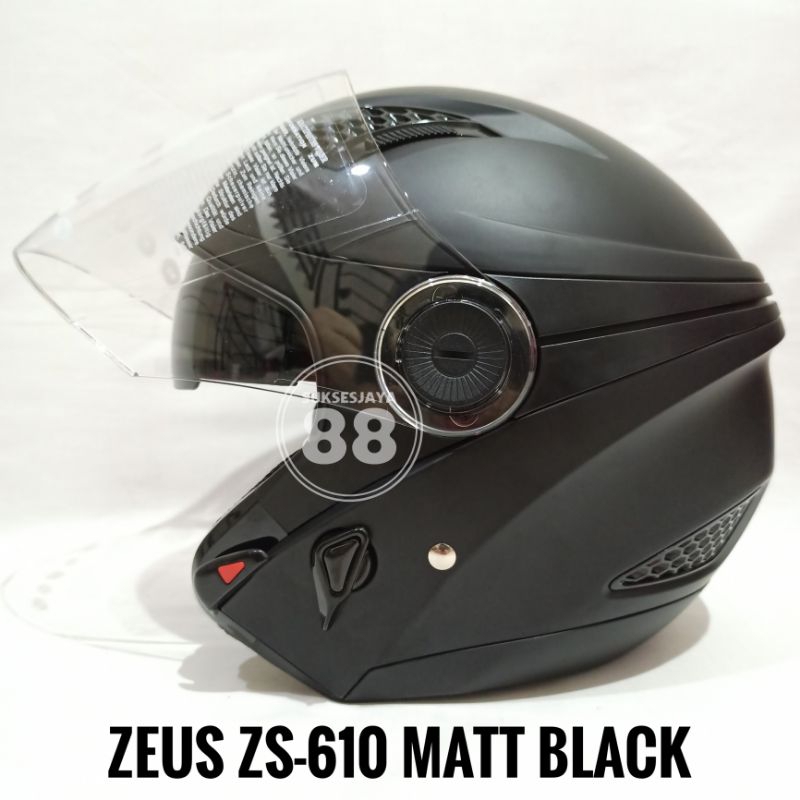 Jual Zeus ZS-610 Matt Black Helm Half Face Double Visor ZS610 Doff ...