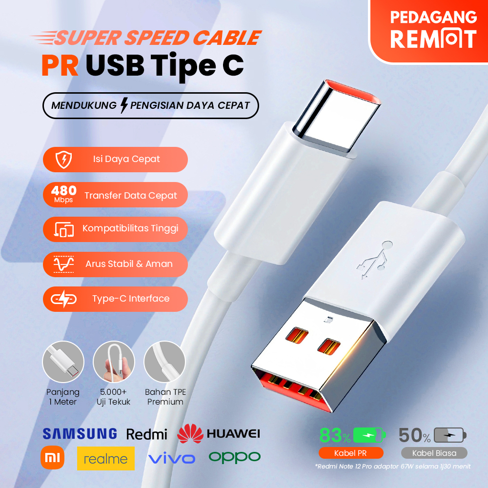 Jual PR Kabel Data Universal USB to Type C 1M / Kabel Charging USB ke ...