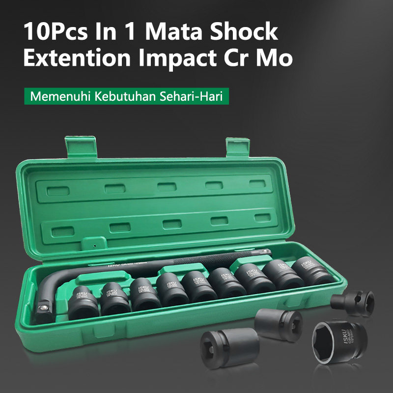 Jual ISKU Kunci Socket Impact Shock Set 10pcs Cr Mo 1/2DR 8-24mm 6Pt GaGang Sock L Dan Mata Sock ...