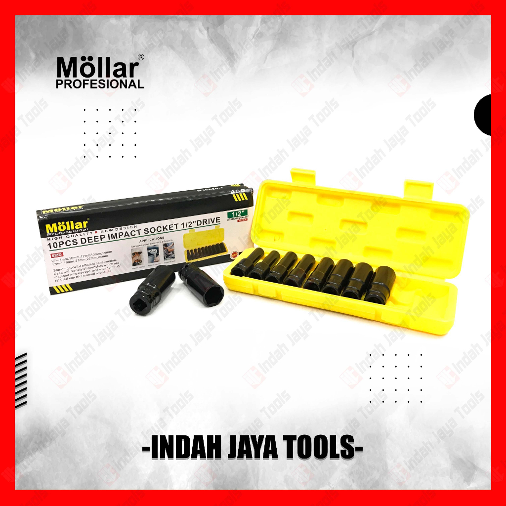 Jual MOLLAR Deep Socket Set 10 Pcs 1/2" Impact - Mata Kunci Sok Shock Drive | Shopee Indonesia