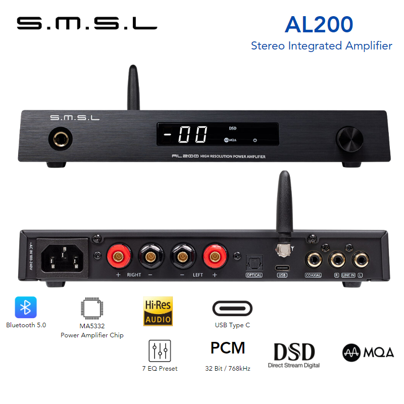 Jual SMSL AL200 Class D Bluetooth Digital Integrated Amplifier 165W x 2 | Shopee Indonesia