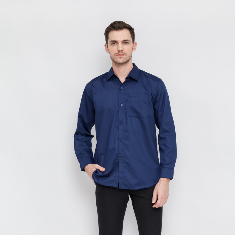 Jual Heyplain Kemeja Lengan Panjang Navy - Kemeja Pria Lengan Panjang ...