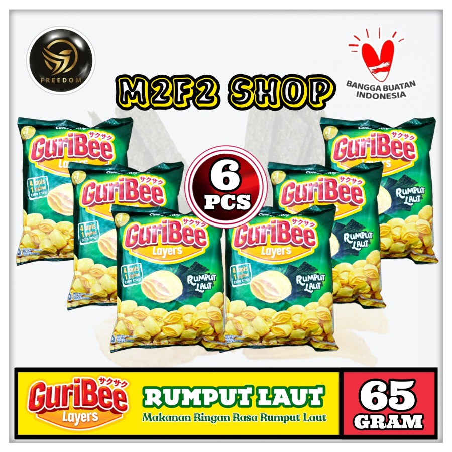 Jual Keripik GuriBee Layers Snacks Rumput Laut - 65 gr (Kemasan 6 Pcs) | Shopee Indonesia