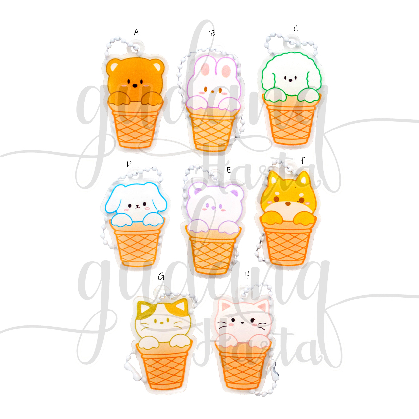 Jual Gantungan Kunci Akrilik Animal Cone Ice Cream Keychain Karakter ...