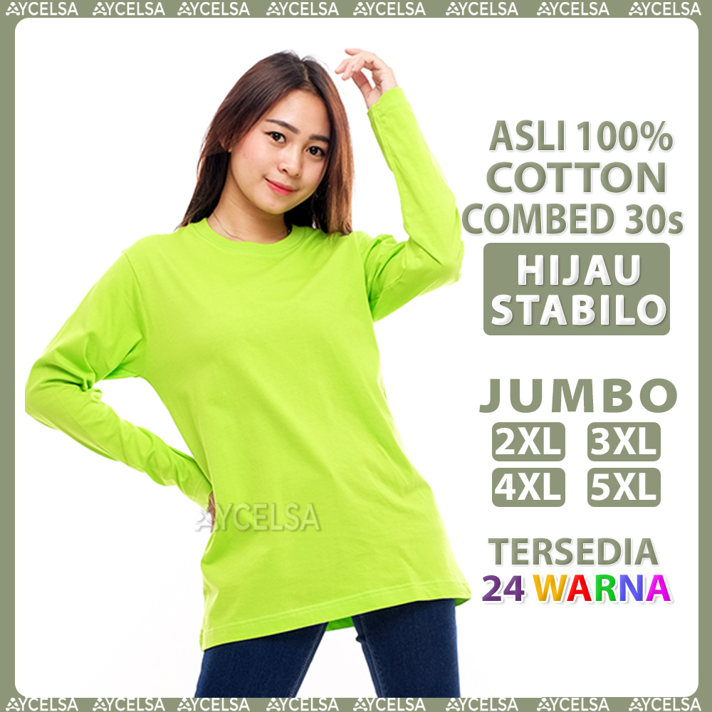 Jual Kaos Polos Jumbo Wanita Pria Lengan Panjang Hijau Stabilo / Atasan Kaos Jumbo Hijau Neon ...
