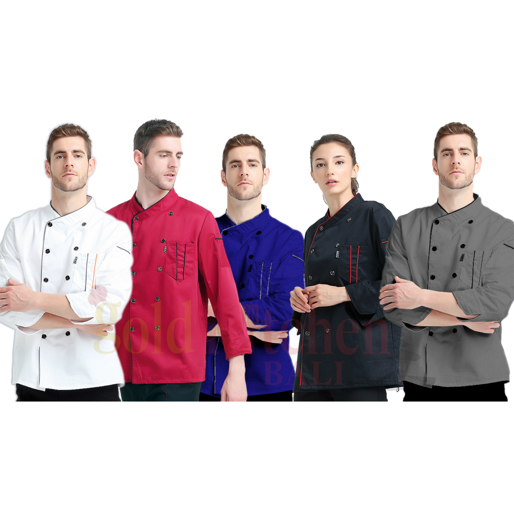Jual Baju Koki Chef Jacket Seragam Kerja Pria Wanita Lengan Panjang ...