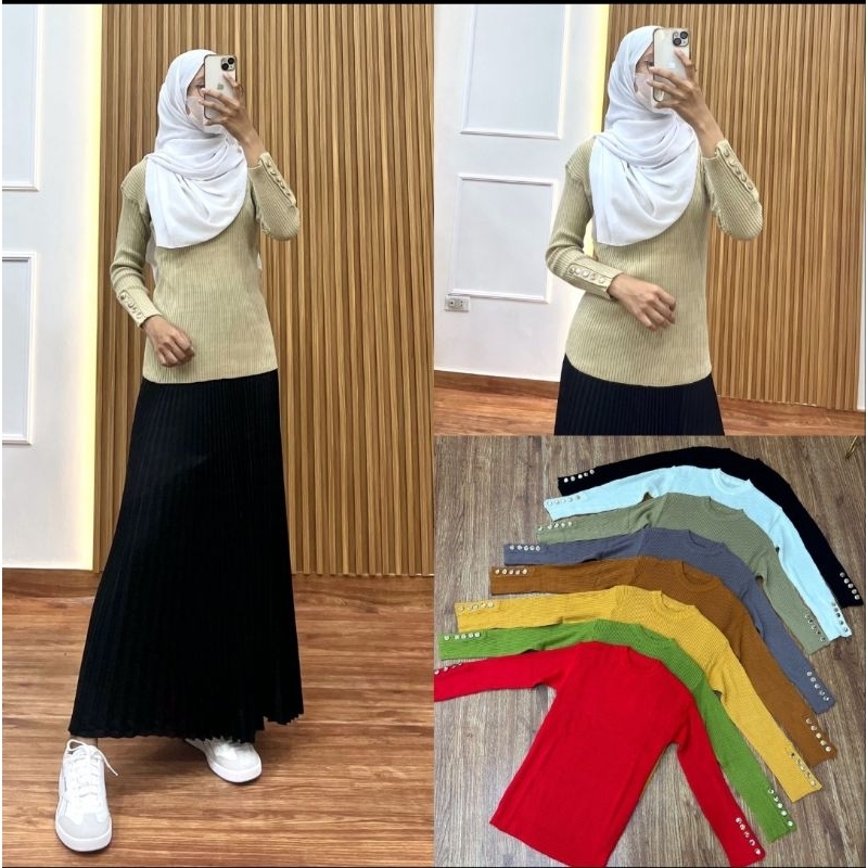 Jual RAJUT INARA KNIT KANCING LENGAN PANJANG/ RAJUT KOREA/KAOS MANSET ...