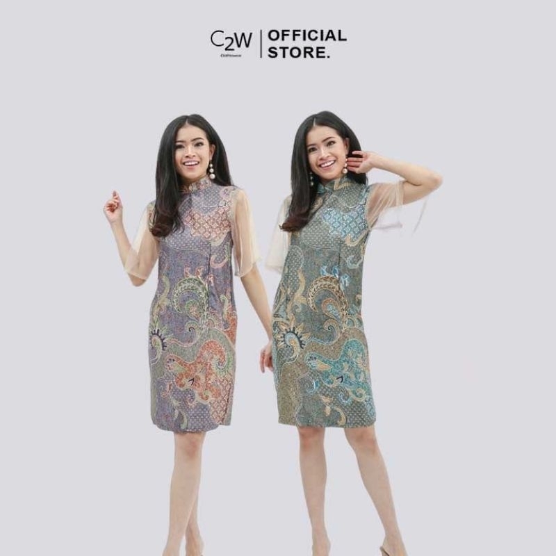 Jual C2W Clothtowear Tile Arm Span Dress Batik Wanita All Size Satin Women's Clothes SBN ...