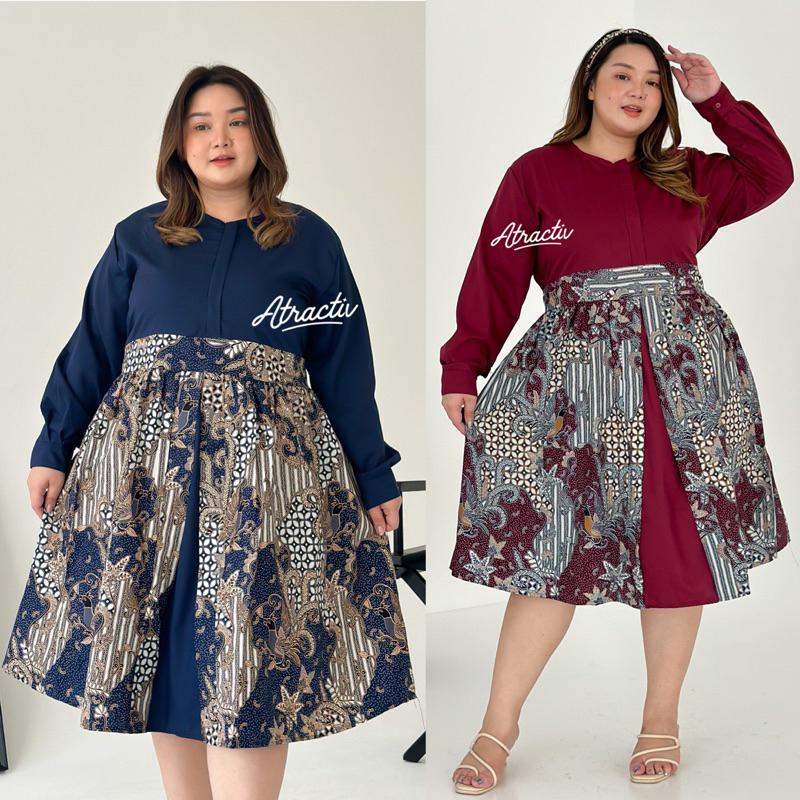 Jual ATRACTIV Dress Batik Jumbo Lengan Panjang LD130 LD142 Dress Batik ...