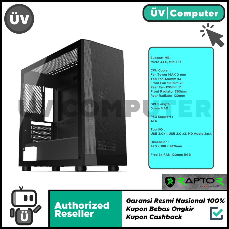 Jual Casing PC Komputer 3PowerUp Raptor Elegance Mid Tower M-ATX Case ...
