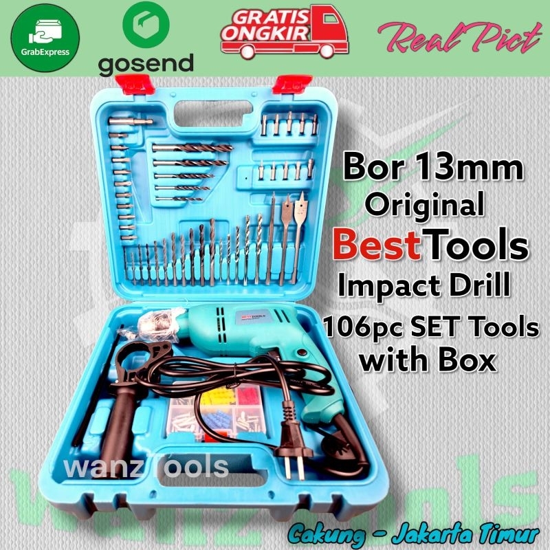 Jual Mesin Bor Set Box 106 pcs / Impact Drill Set Beton Besi Kayu 13MM ...
