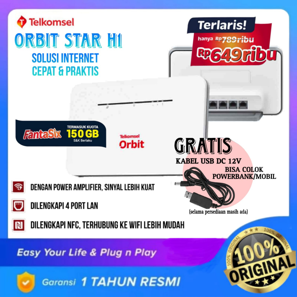 Jual Telkomsel Orbit Star H1 Modem Wifi Huawei B311Home Router 4G LTE ...