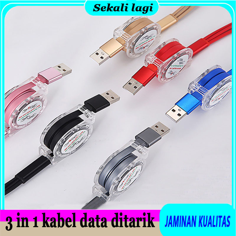 Jual Kabel data 3 in 1 yang dapat ditarik Apple/Android/Tipe-c kabel ...