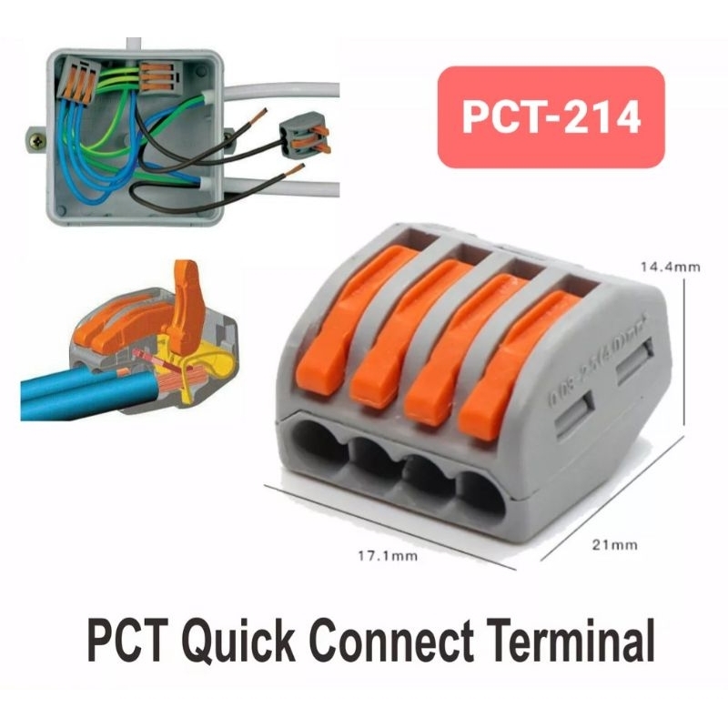 Jual Wire connector PCT 214 penyambung kabel terminal 4P 4 pin lobang tanpa isolasi | Shopee ...