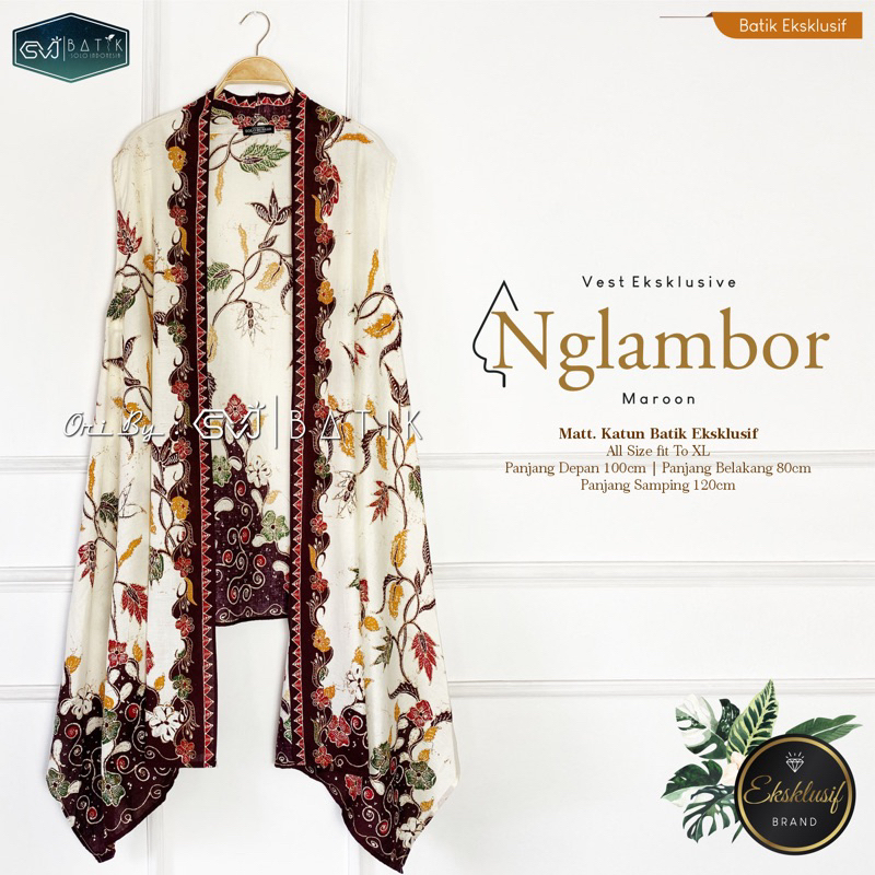 Jual Vest outer batik kantor warna putih kombinasi motif tumbuhan ...