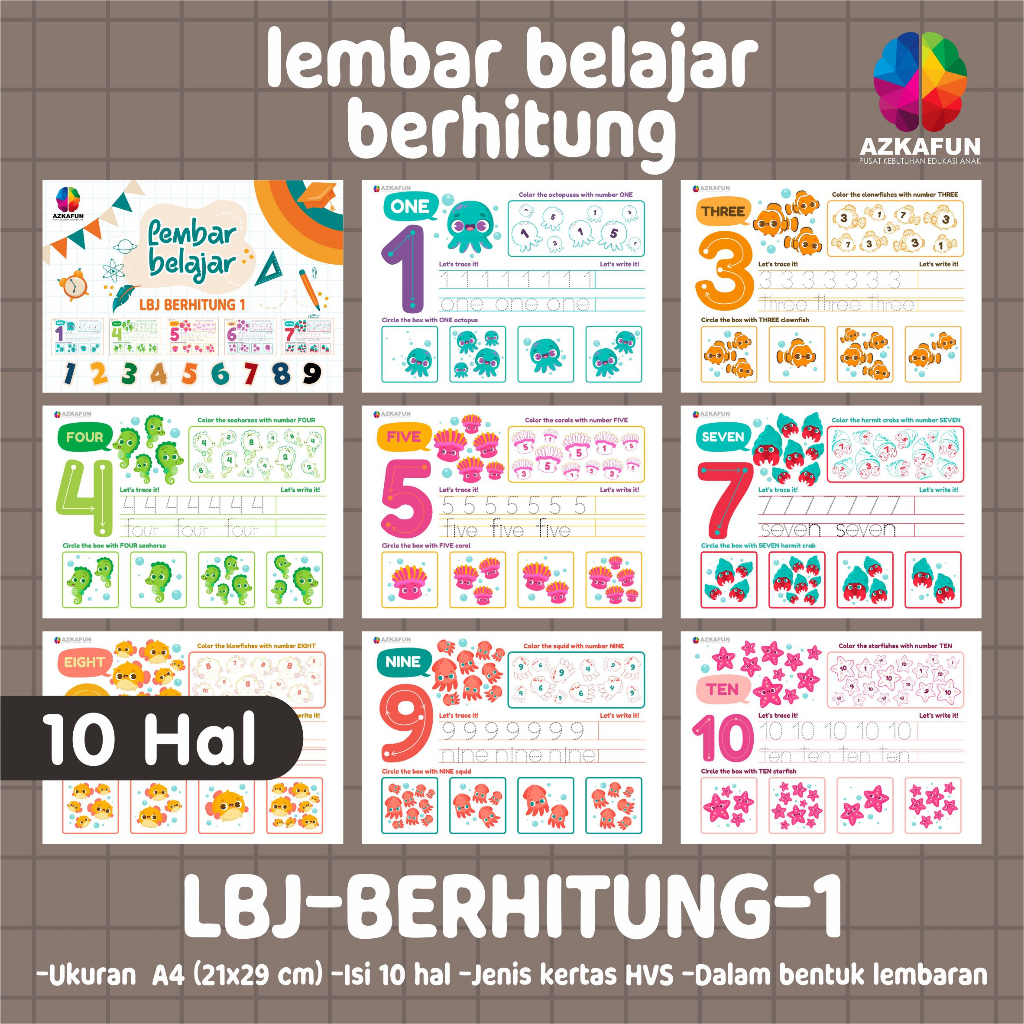 Jual Lembar Belajar Berhitung - Worksheet Anak - Belajar berhitung dan ...