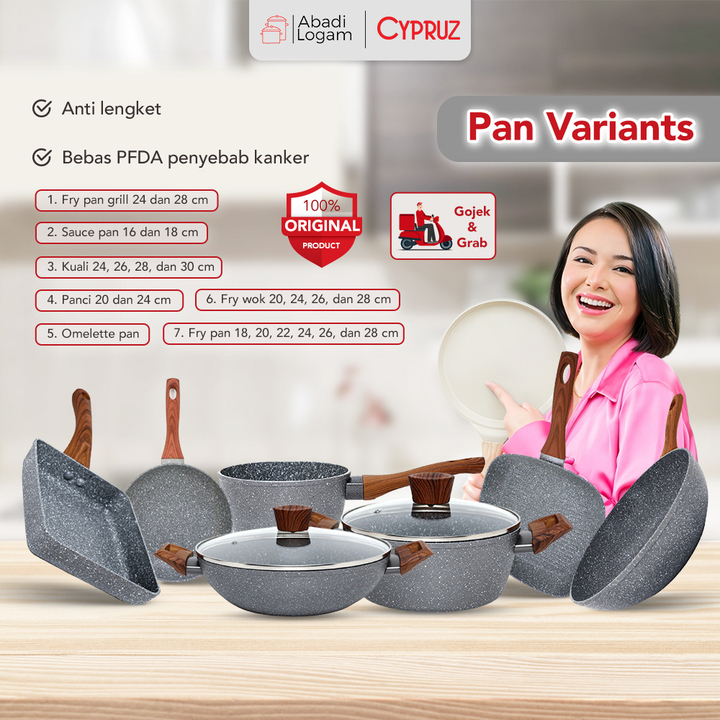 Jual Cypruz Marble Pan Set Variants SaucePan Fry Wok Panci Kuali Wajan ...