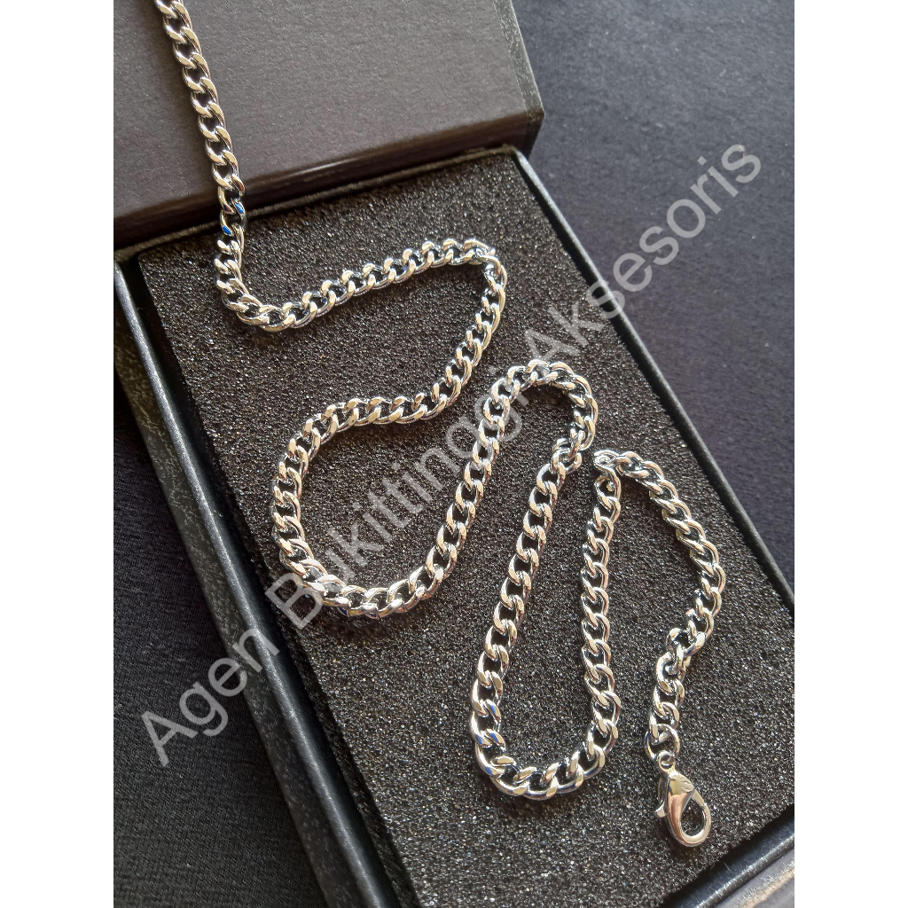 Jual Rantai Kalung Bulat Rantai Besi Putih Titanium Asli Wanita Pria ...